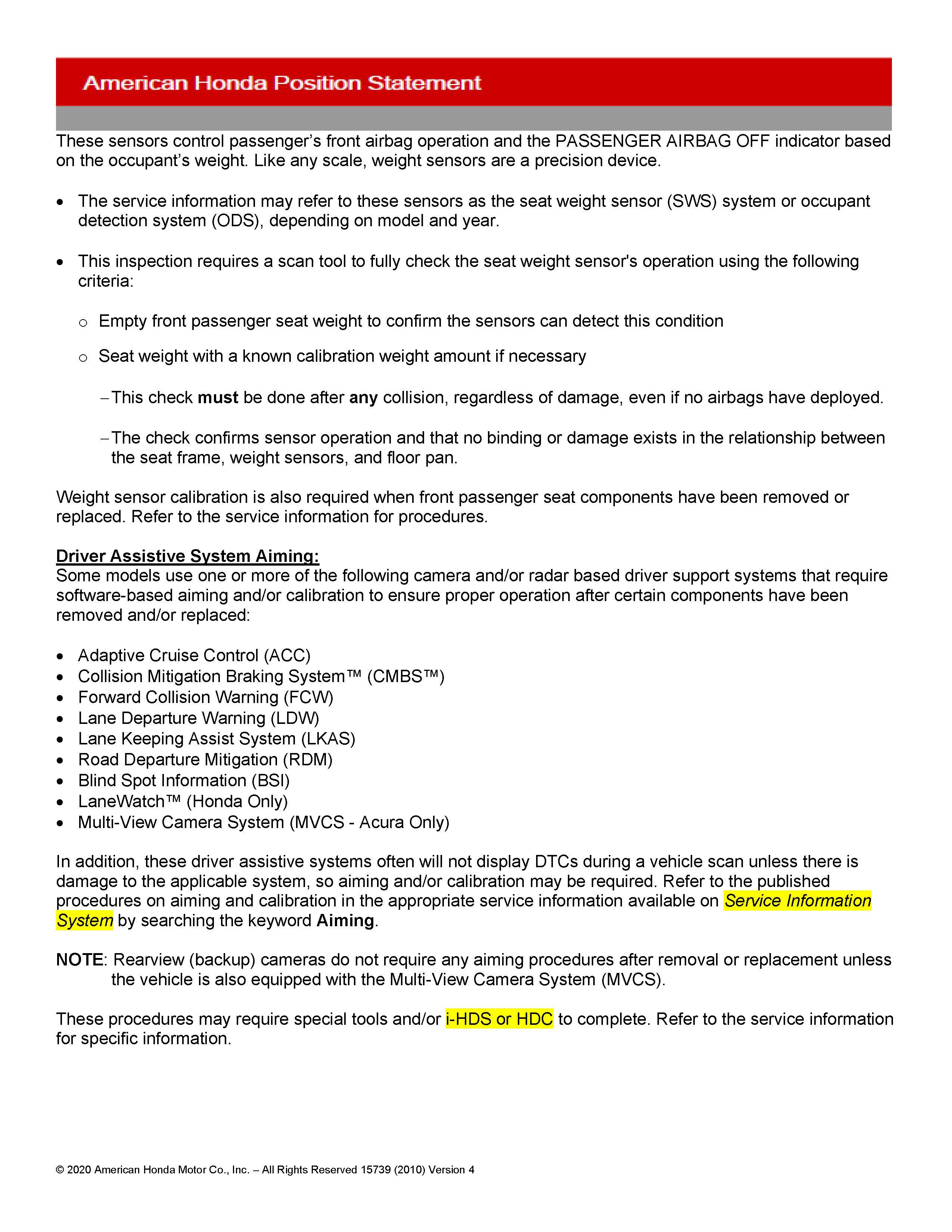 Post Collision Diagnostic Scan and Calibration Requirements for Honda ...