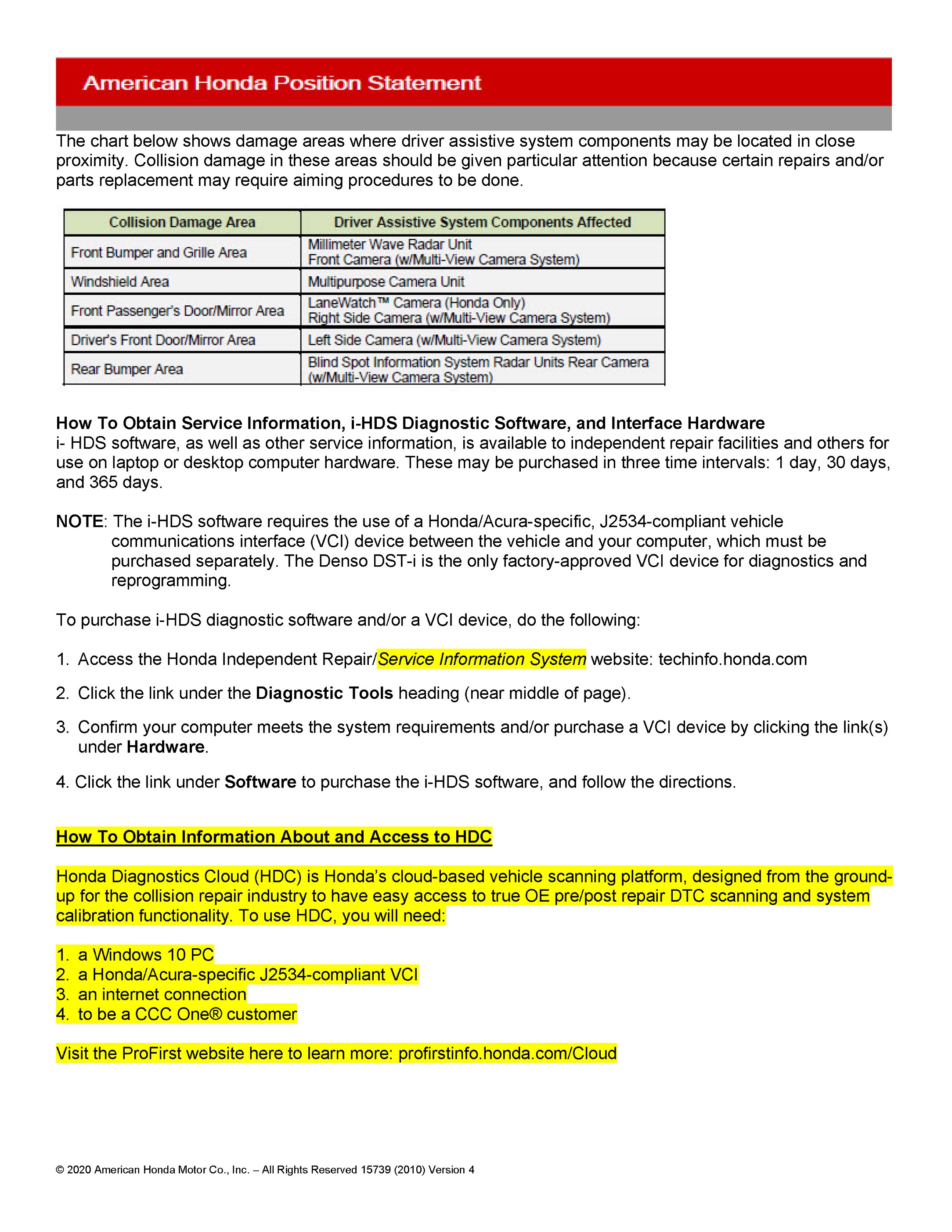 Post Collision Diagnostic Scan and Calibration Requirements for Honda ...